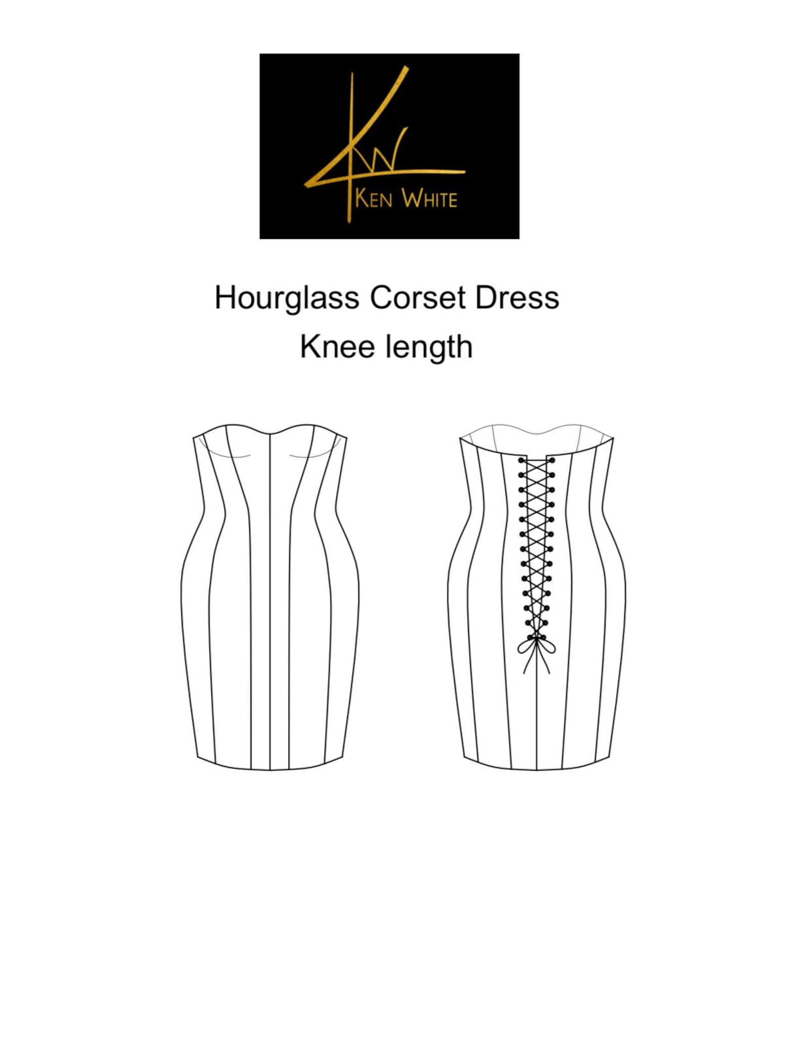 Hourglass Knee Length Corset Dress Digital Sewing Pattern, Hourglass ...