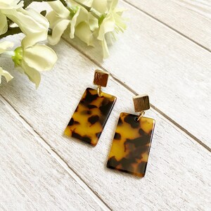 Dark Brown Rectangle 14K Gold Plated Post Tortoise Dangle Earrings ...