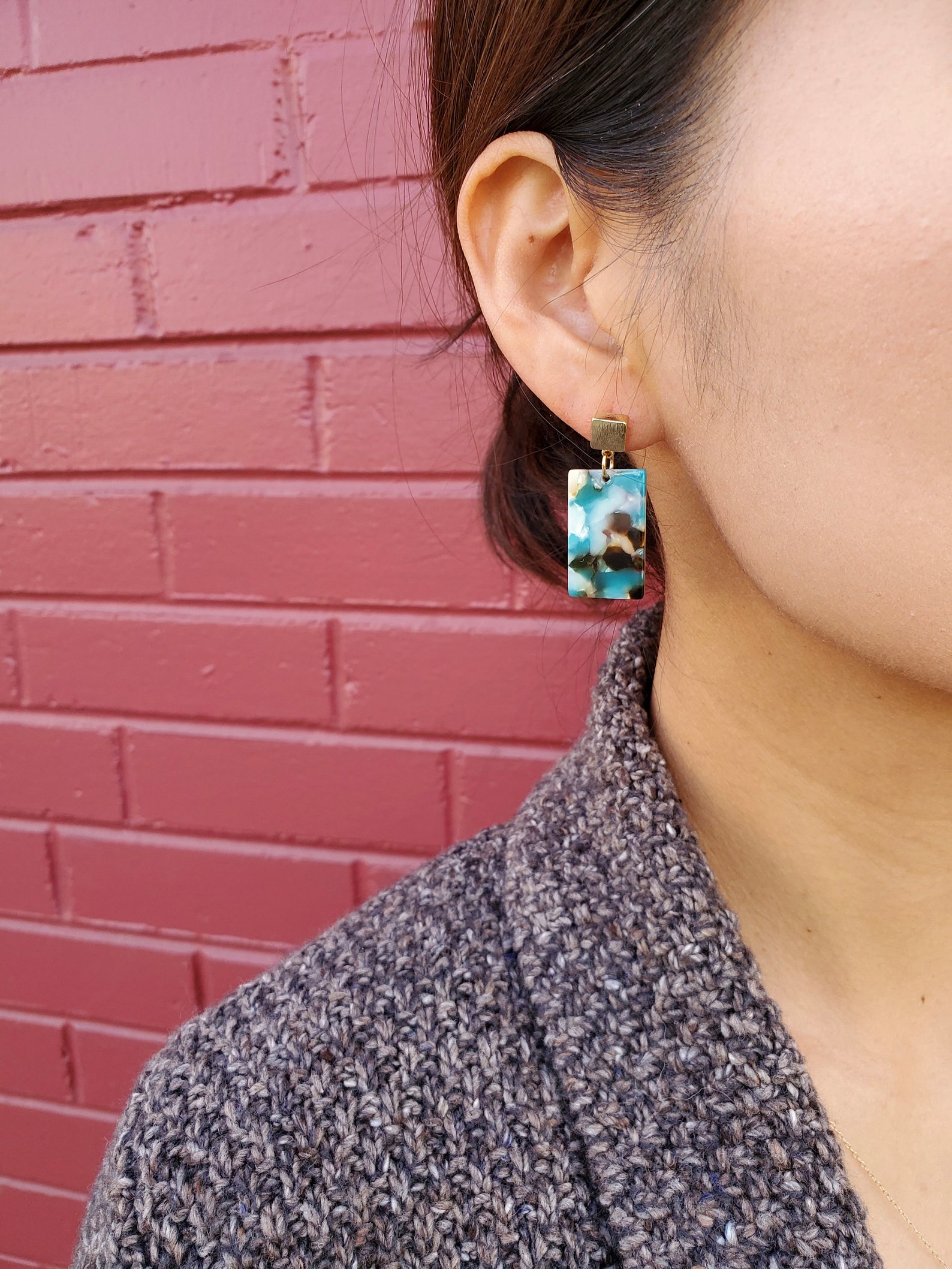 Sea Green Rectangle 14K Gold Plated Post Tortoise Dangle - Etsy