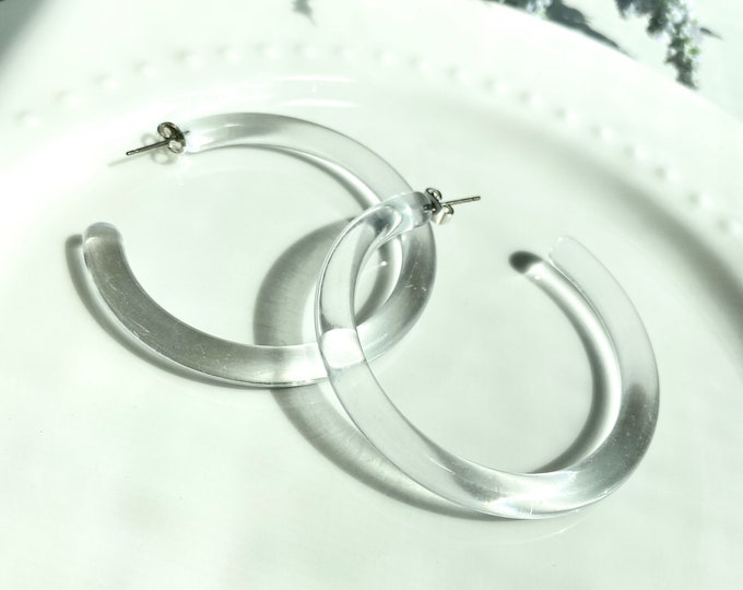Clear Lucite Hoop Earring,45mm,circle Hoop Earring,clear Earring,gift ...