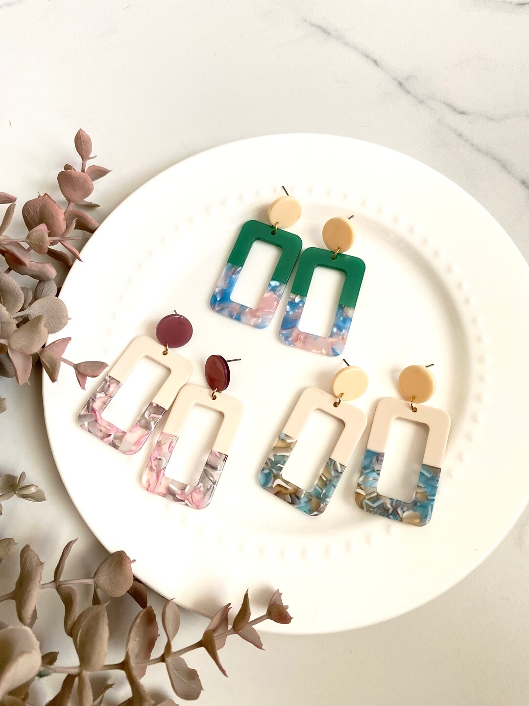 Lena Rectangle Dangle Tortoise Earrings, Tortoise Shell Earrings ...