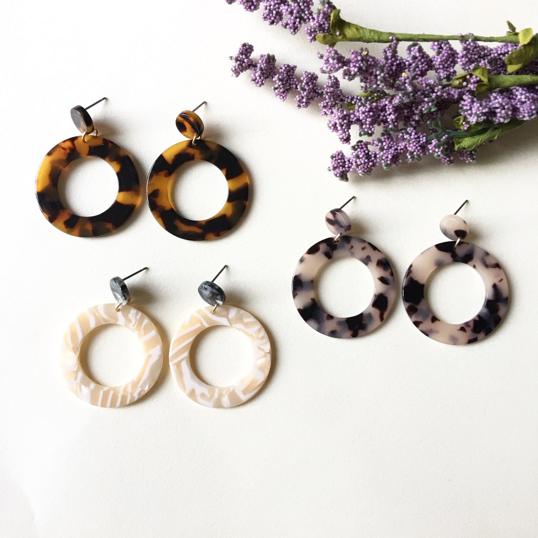 Round Drop Dangle Tortoise Shell Earrings | Tortoise Shell Dangle ...