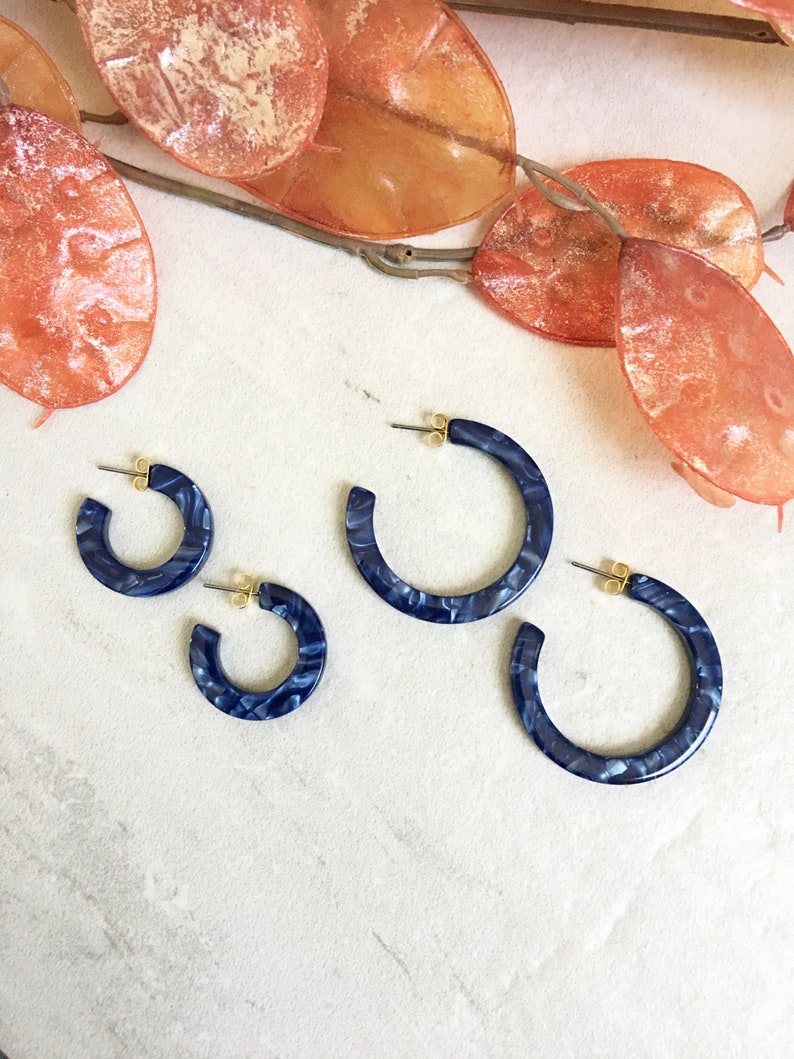 Lapis Blue Tortoise Hoop Earrings, Tortoise Shell Earrings, Tortoise ...