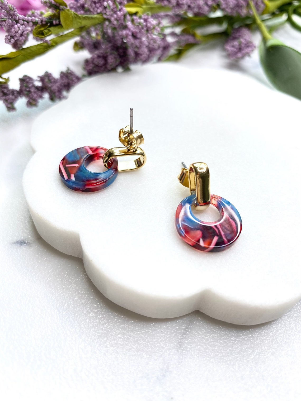 Cleo Merlot & Blue Tortoise Dangle Drop Earrings Tortoise - Etsy