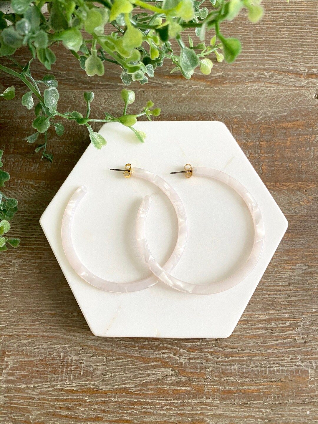 Large Pearl White Tortoise Hoop Earrings, Tortoise Shell Earrings, Tortoise Shell Hoop Earrings ...