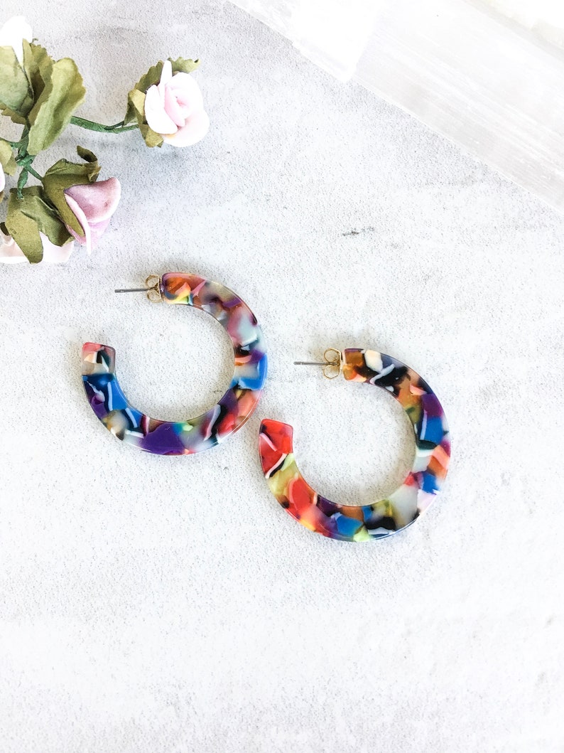 Multi Color Tortoise Hoop Earrings Rainbow Tortoise Shell | Etsy