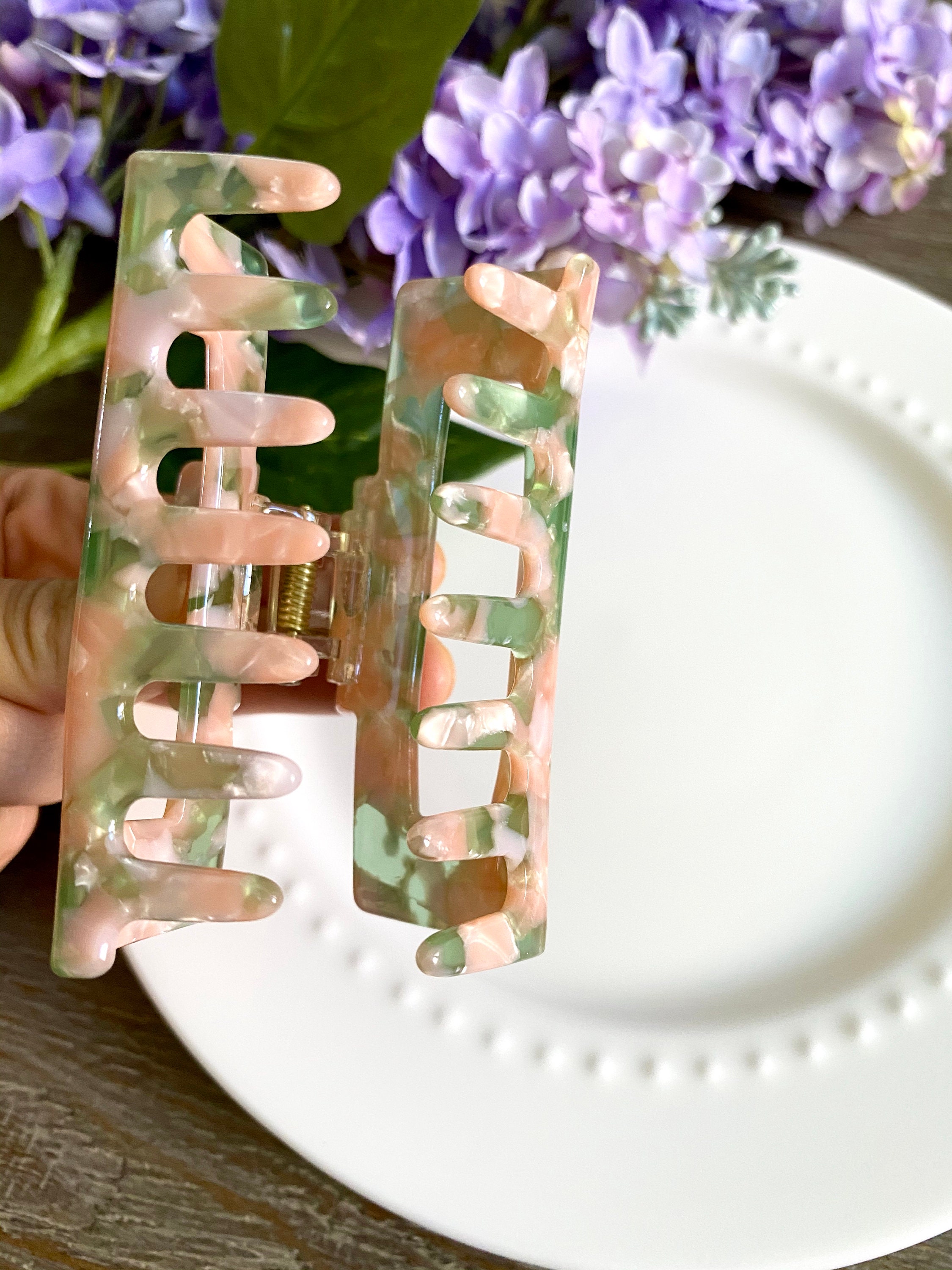 Yula Peach Tortoise Shell French Hair Claw Clip Tortoise | Etsy