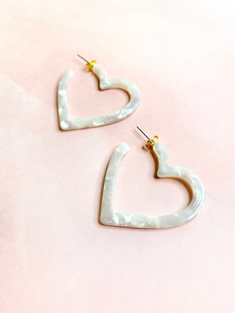Pearl White Heart Tortoise Hoop Earrings Tortoise Shell Hoop | Etsy