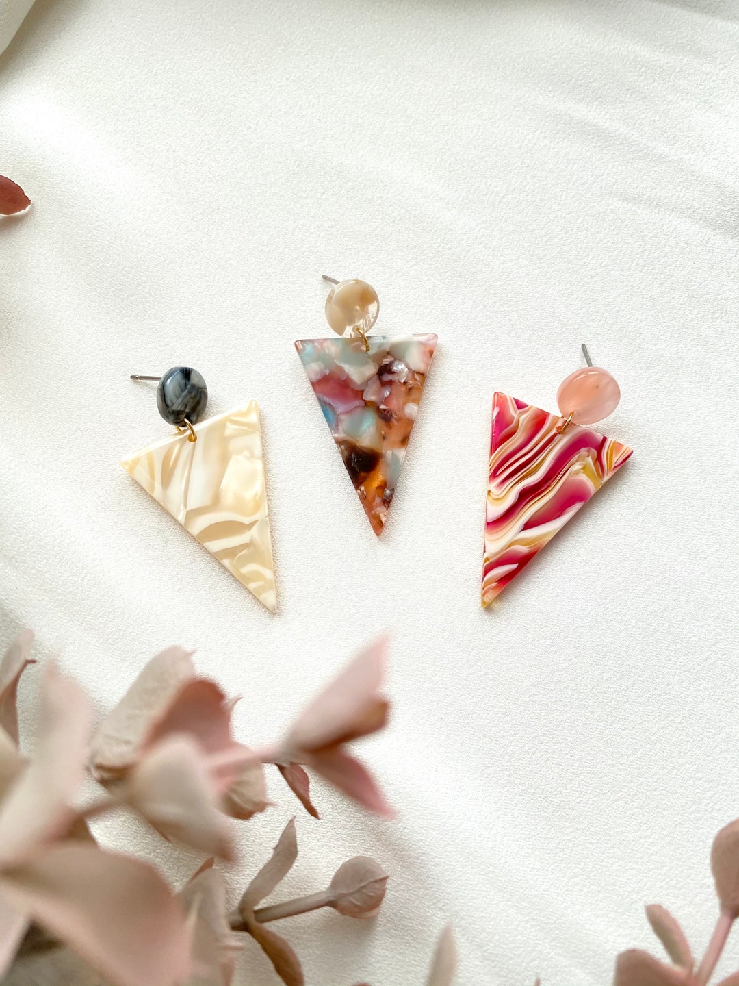 Inverted Triangle Drop Earrings, Tortoise Shell Drop Earrings ...