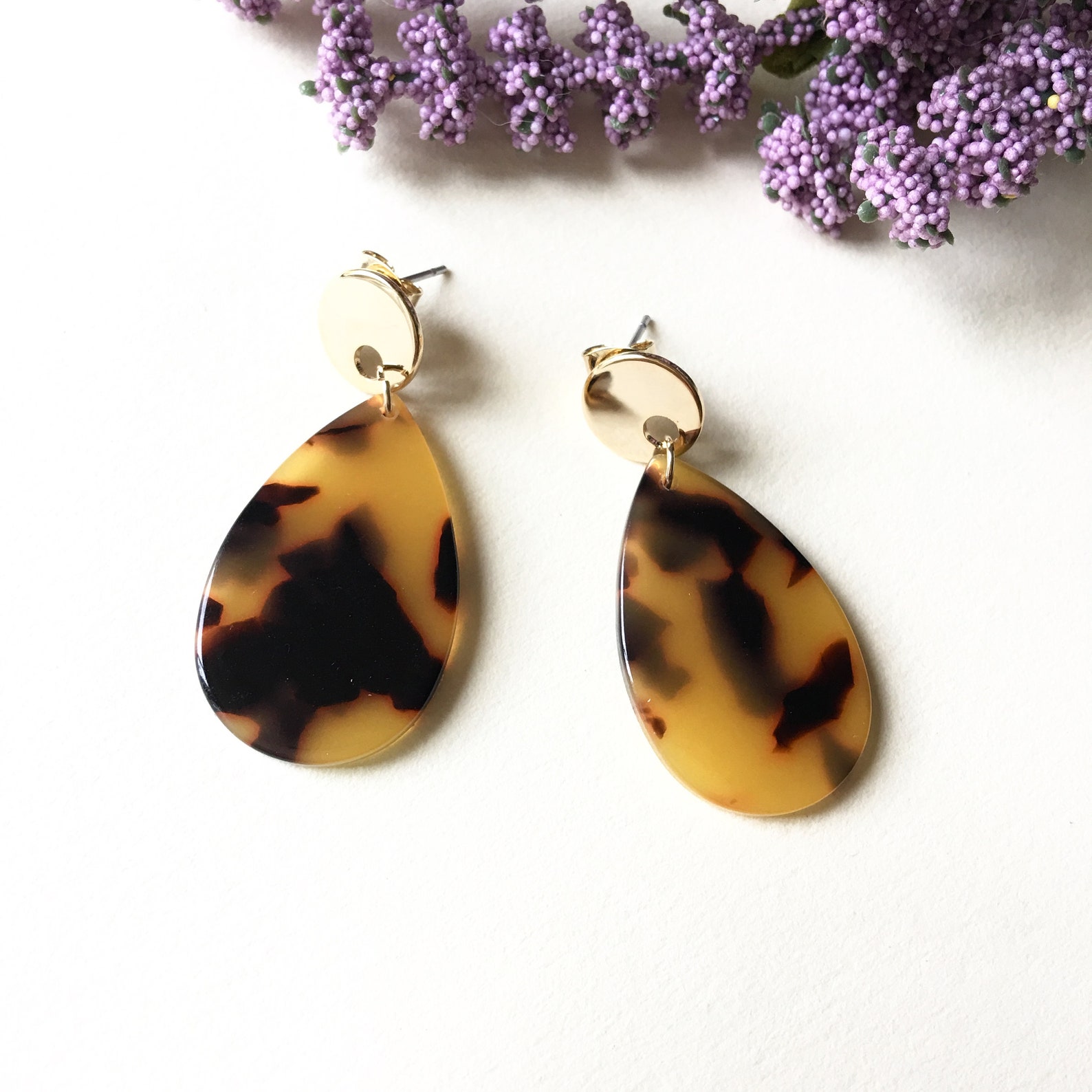 Teardrop Disc Dangle Tortoise Earrings Tortoise Shell - Etsy