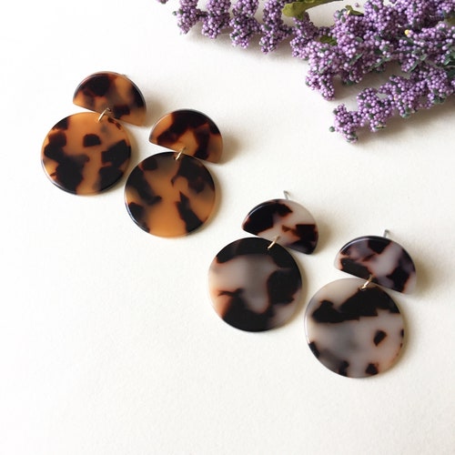 31mm Half Circle Disc Dangle Tortoise Shell Earrings - Etsy