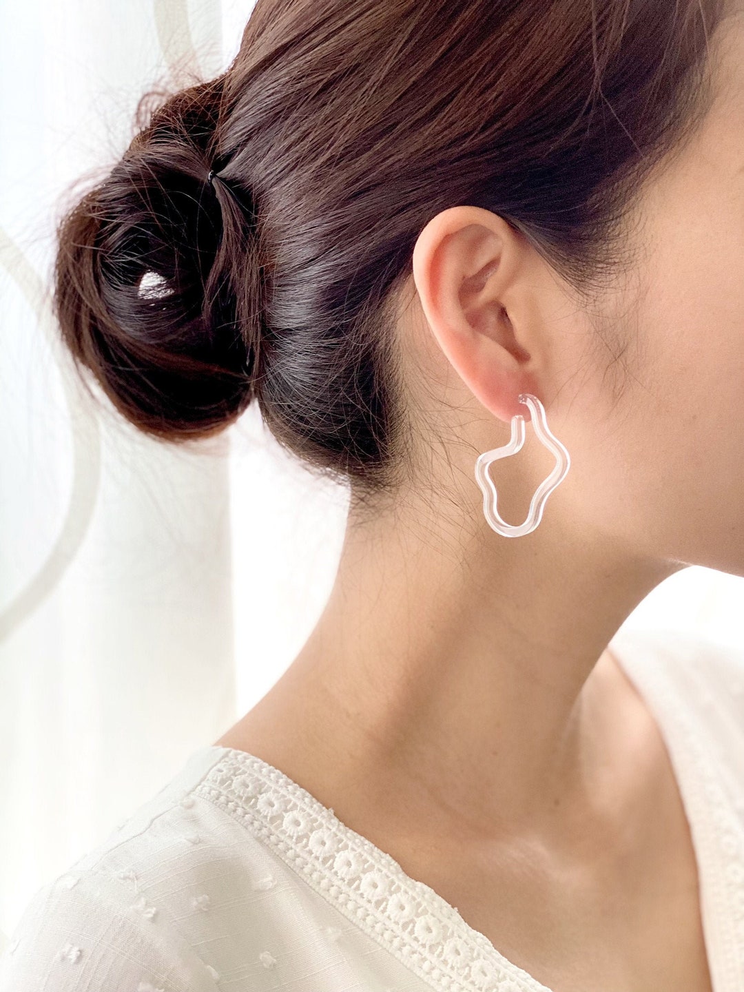 Bay Clear Lucite Irregular Hoop Earrings, Transparent Hoop Earrings ...