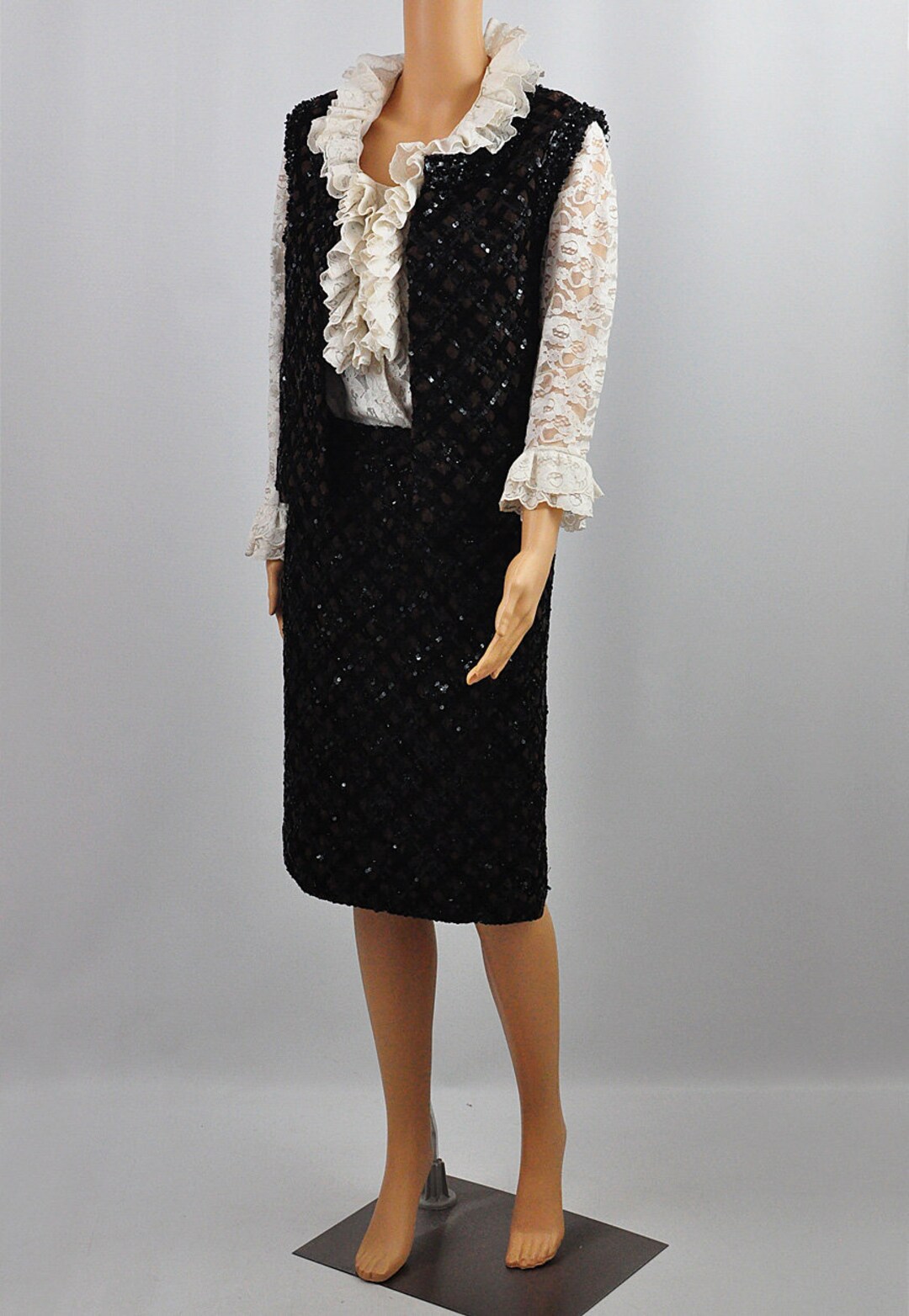 Vintage 1970's Elizabeth Arden Skirt Suit Co-ord in Sparkly Black ...
