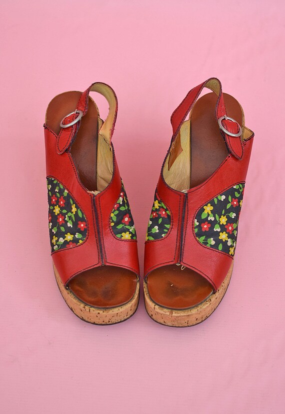 Original 1970s Platform Shoes Sandals Slingbacks Red … - Gem