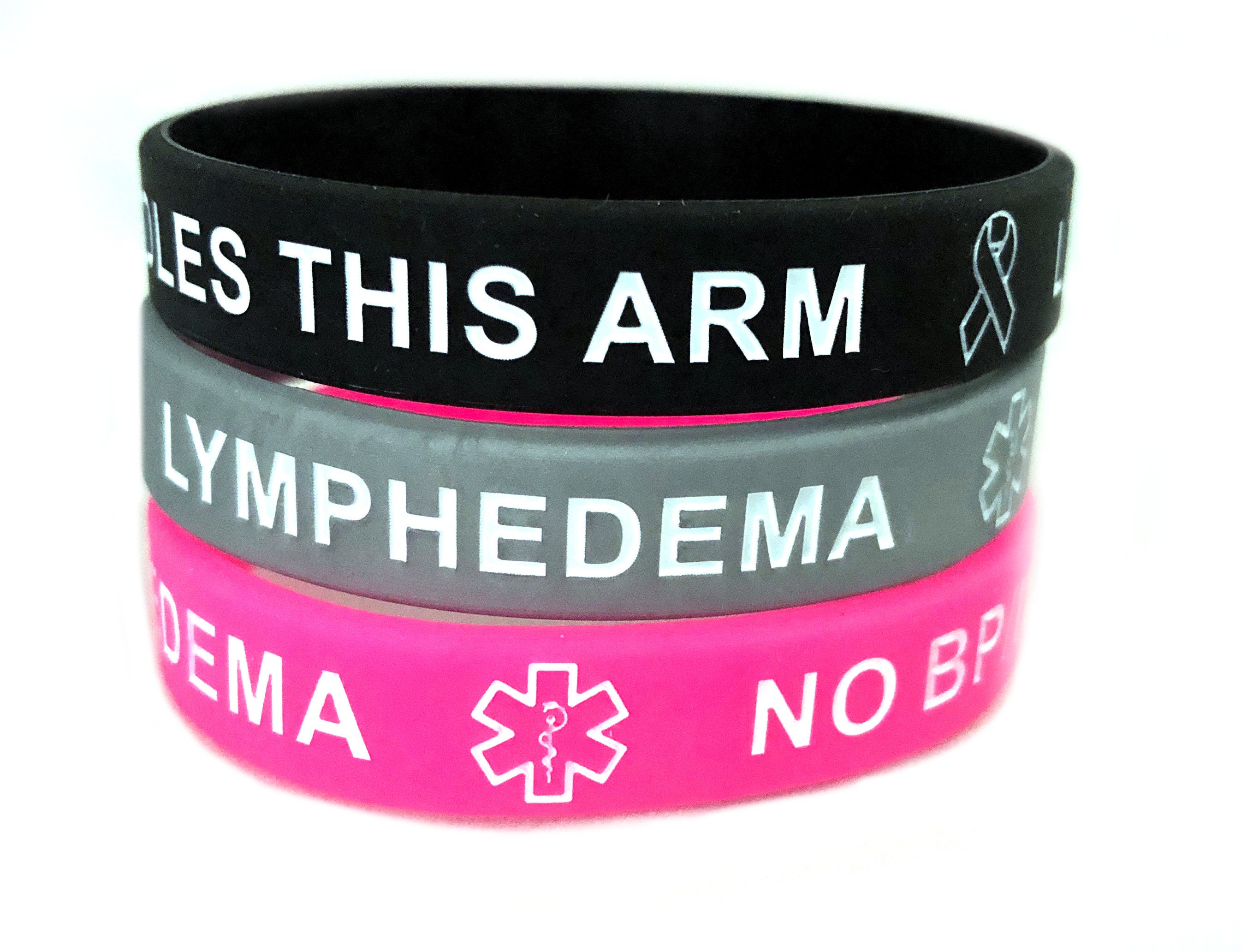 Standard Adult Lymphedema - No Bp/iv/needles Silicone Bracelet 3 Color ...