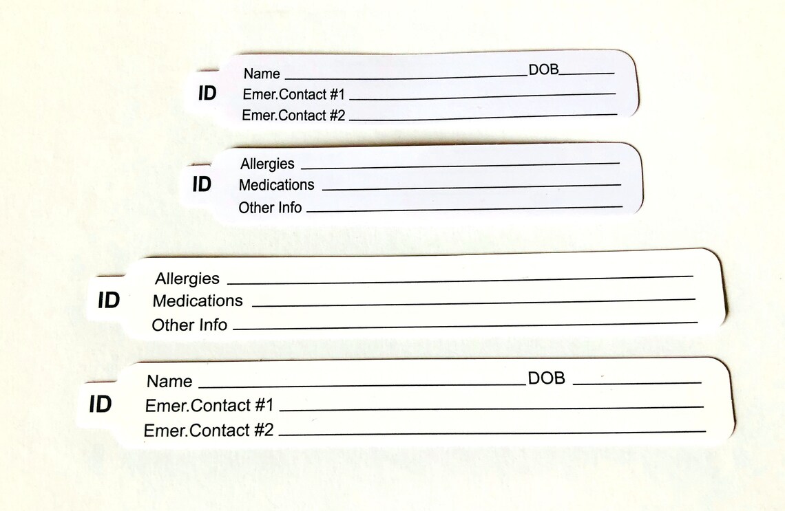 Vital Id Replacement Tabs for Adjustable Bracelet Tri Fold or Singles ...