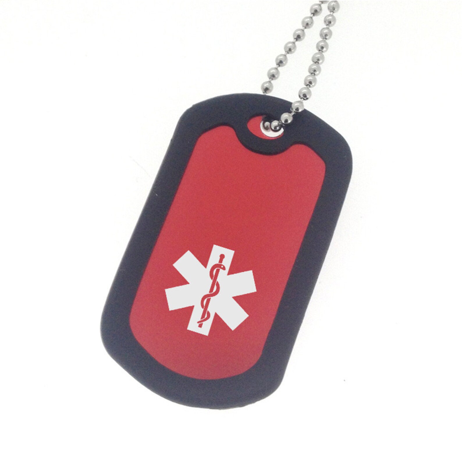 Medical Alert Red Dog Tag Necklace Diabetes, Type 1, Type 2, Insulin ...