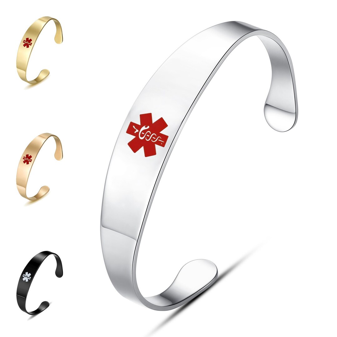 4 Colors! Stainless Steel Medical Id Stainless Cuff Bracelet CUSTOM ...