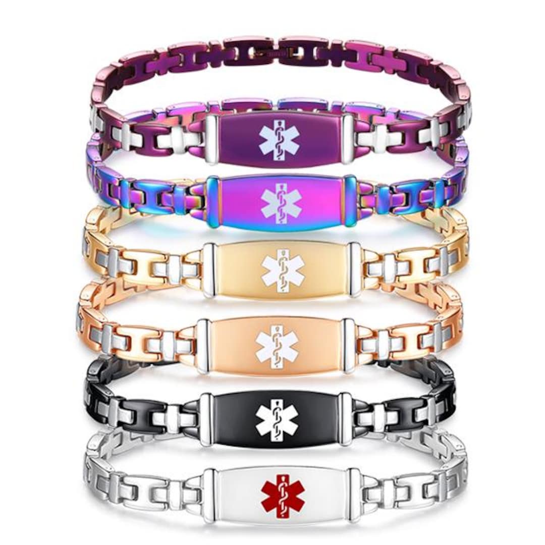 CUSTOM ENGRAVE! Women's Slim Stainless Steel Link Medical Id Bracelet 5 ...