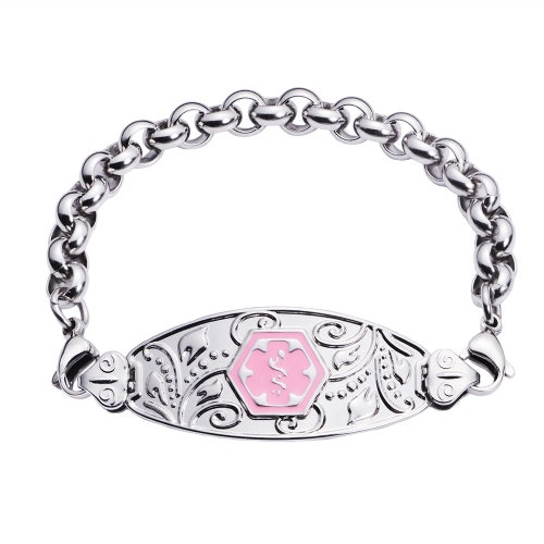 Medical ID Filigree Stainless Pink Symbol Rolo Bracelet | Etsy