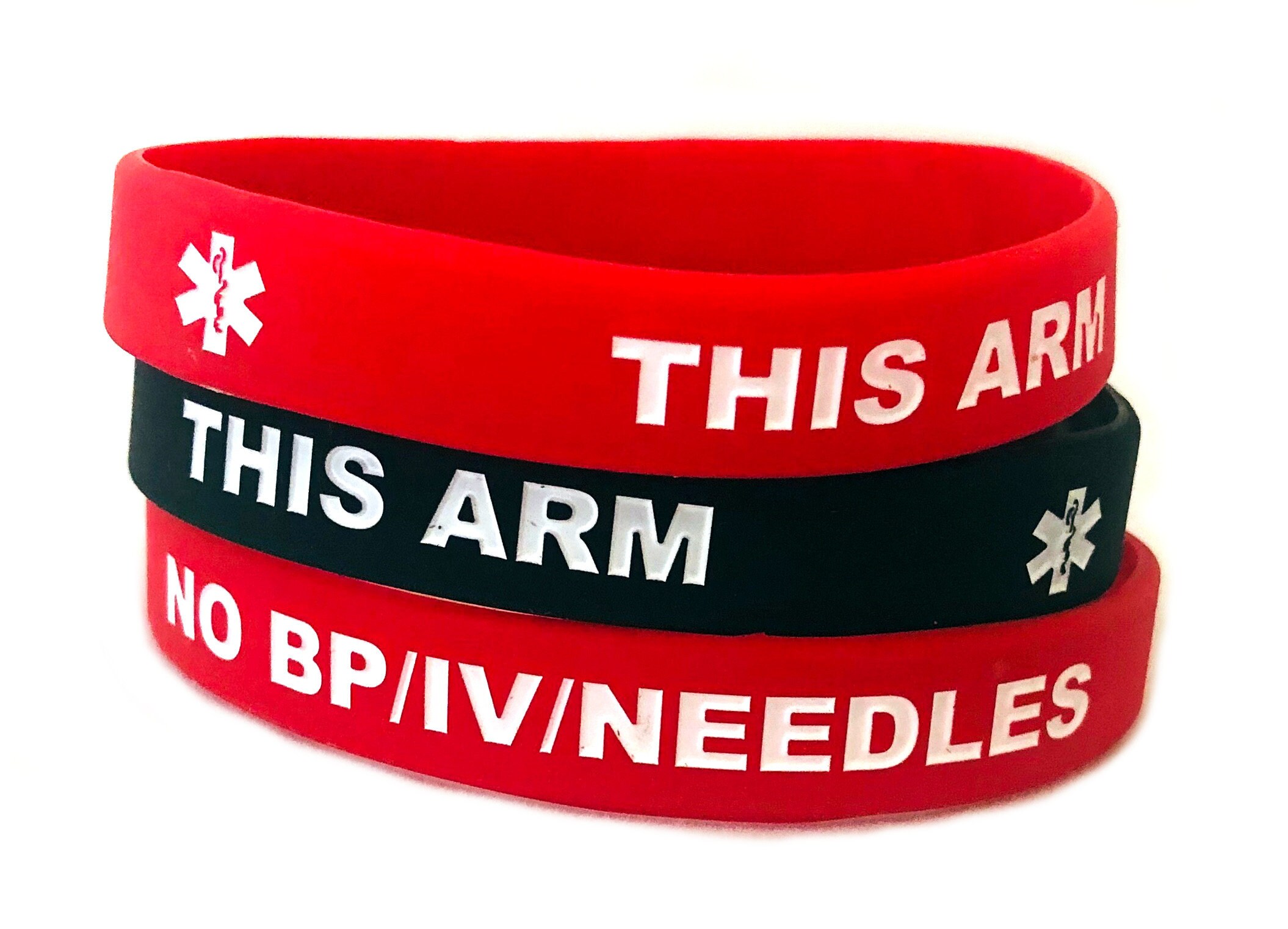 No/bp/iv Needles This Arm Large & XL Adult Silicone Bracelets Lot of 2 ...