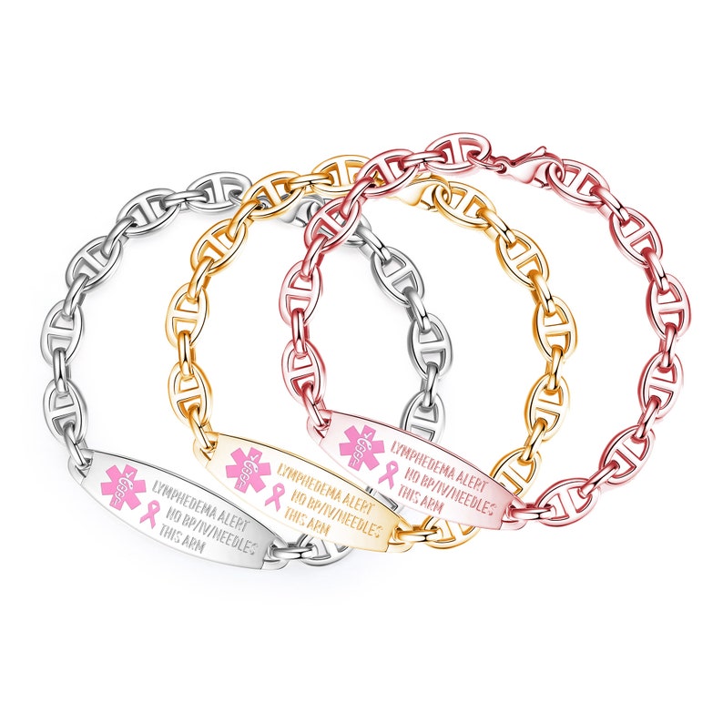 CUSTOM Engrave Lymphedema Alert No BP/IV Needles Oval Link Bracelet - Etsy