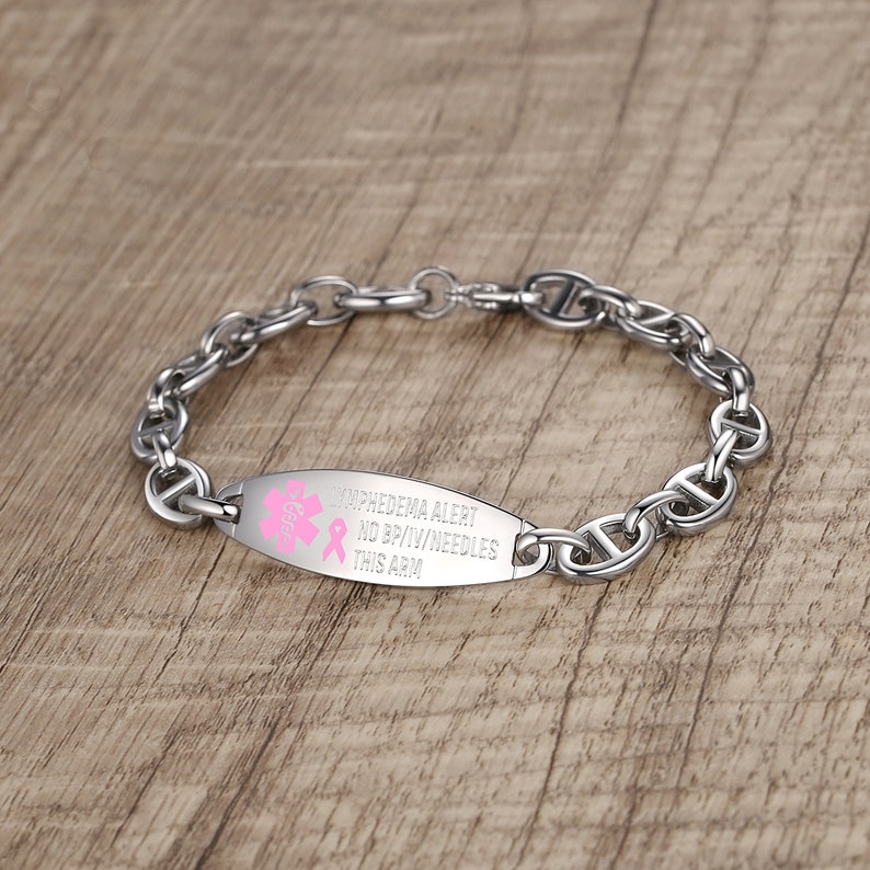 CUSTOM Engrave Lymphedema Alert No BP/IV Needles Oval Link Bracelet - Etsy