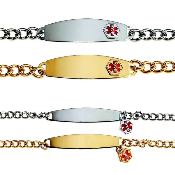 CLEARANCE Child Ladies Charm Unisex Mens Link Style Medical Alert ID Bracelet With Condition Decals