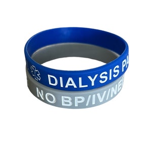 2 Sizes! Dialysis Patient No Bp/iv/needles Silicone Bracelet Set of 2 ...