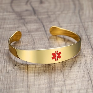 4 Colors! Stainless Steel Medical Id Stainless Cuff Bracelet CUSTOM ...