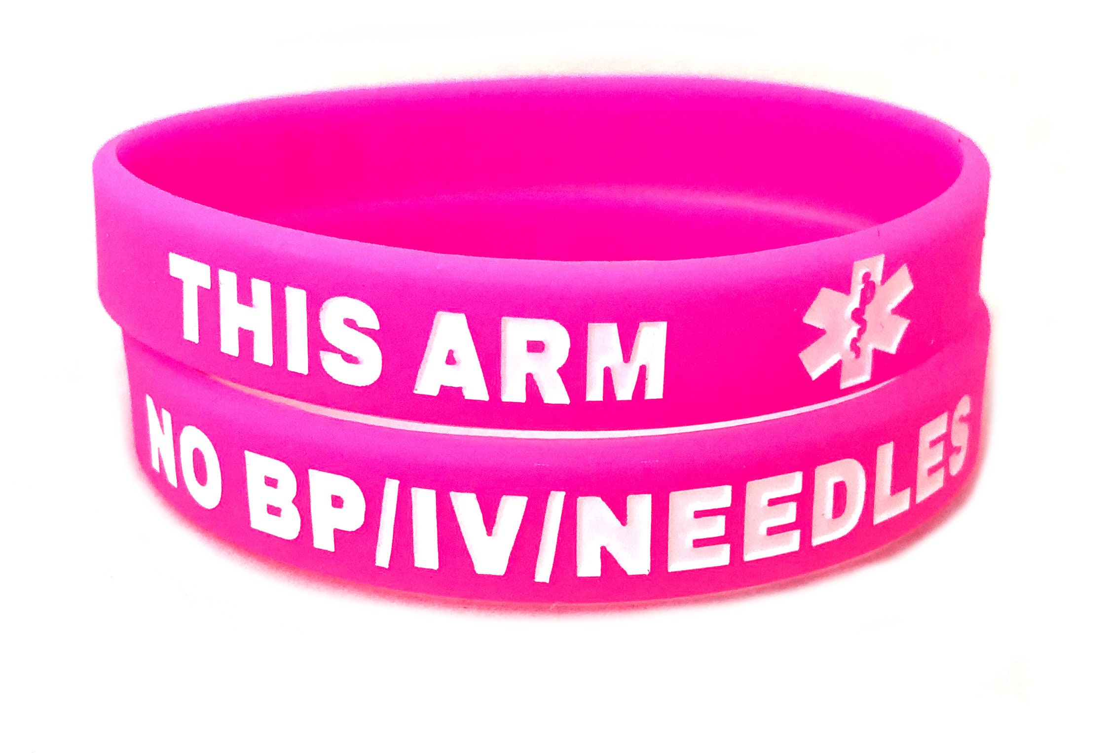 Pink NO Bp/iv/needles This Arm Silicone Bracelets (lot of 2) - 4 Sizes ...