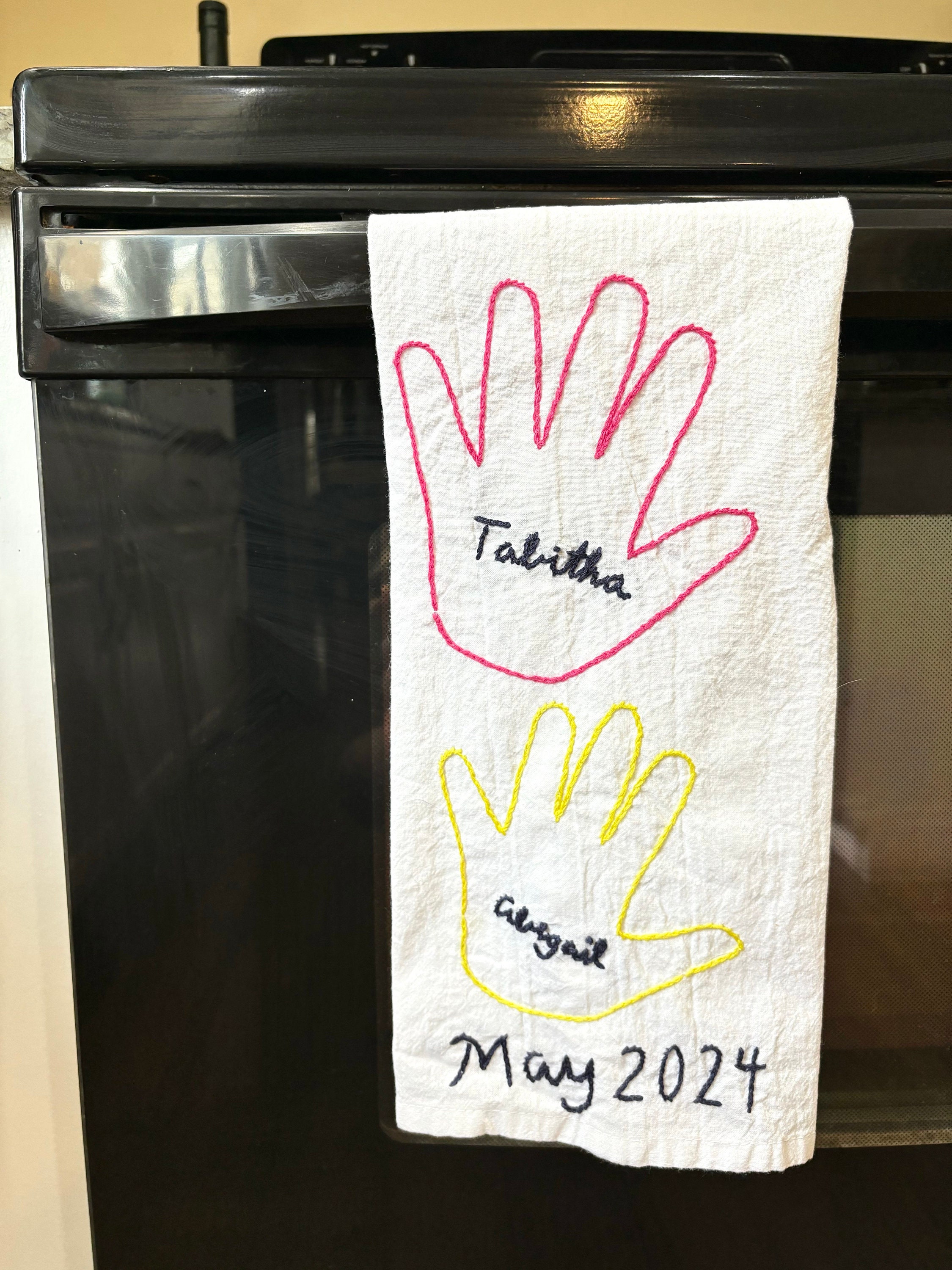 Embroidered Handprint Tea Towel - Etsy