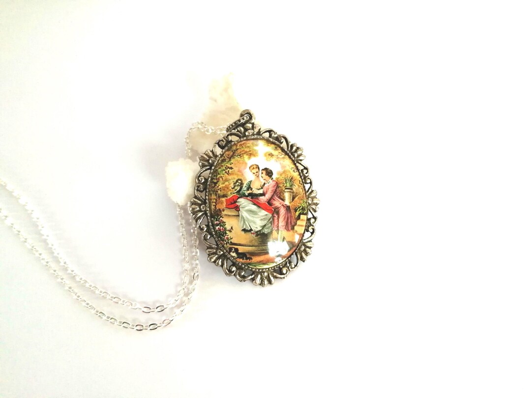 Vintage Porcelain Bilston Necklace Medallion Pendant Vintage Jewelry ...
