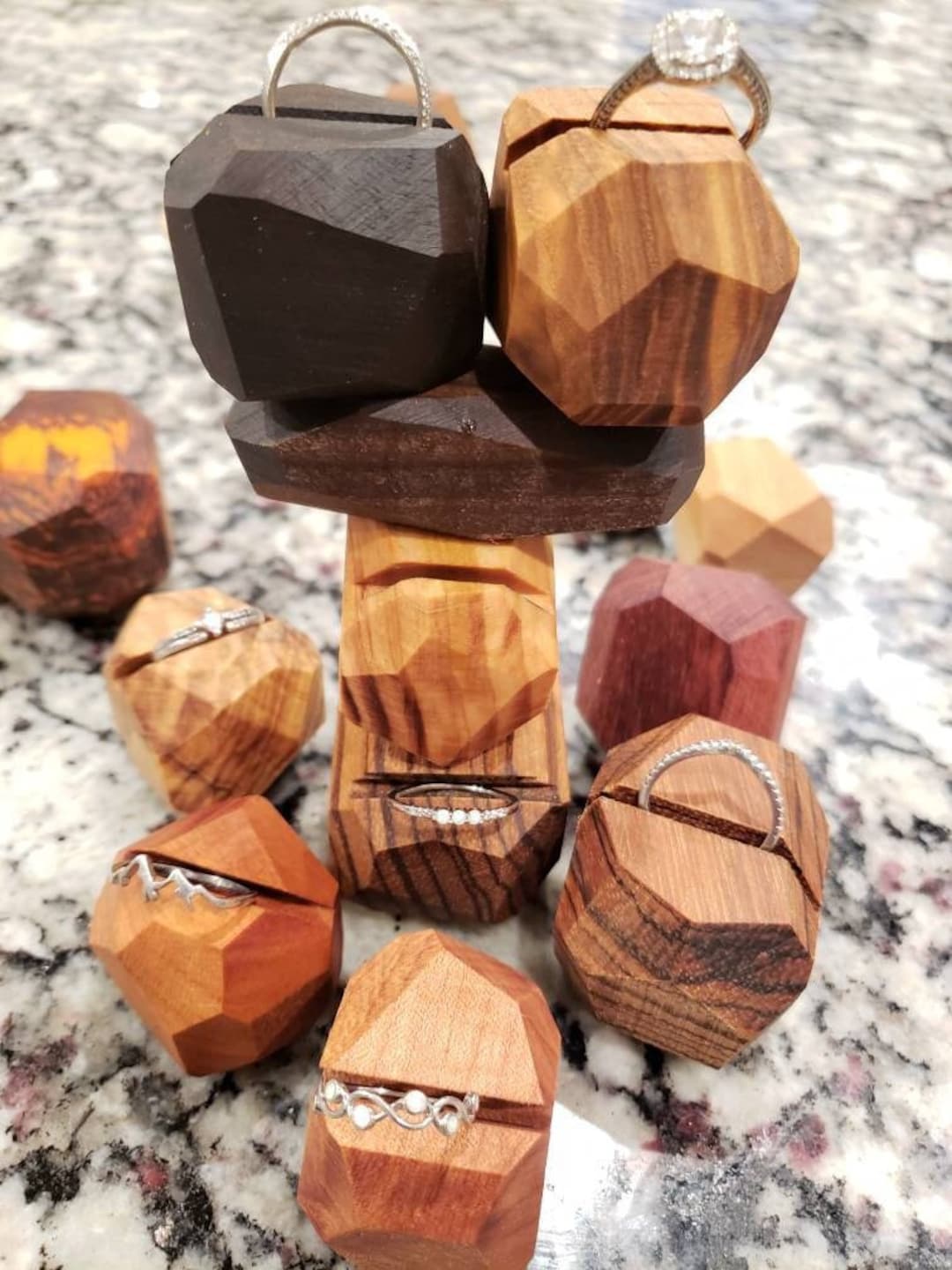 Natural and Unique Wooden Ring Display Stones. Stacking Stones for ...