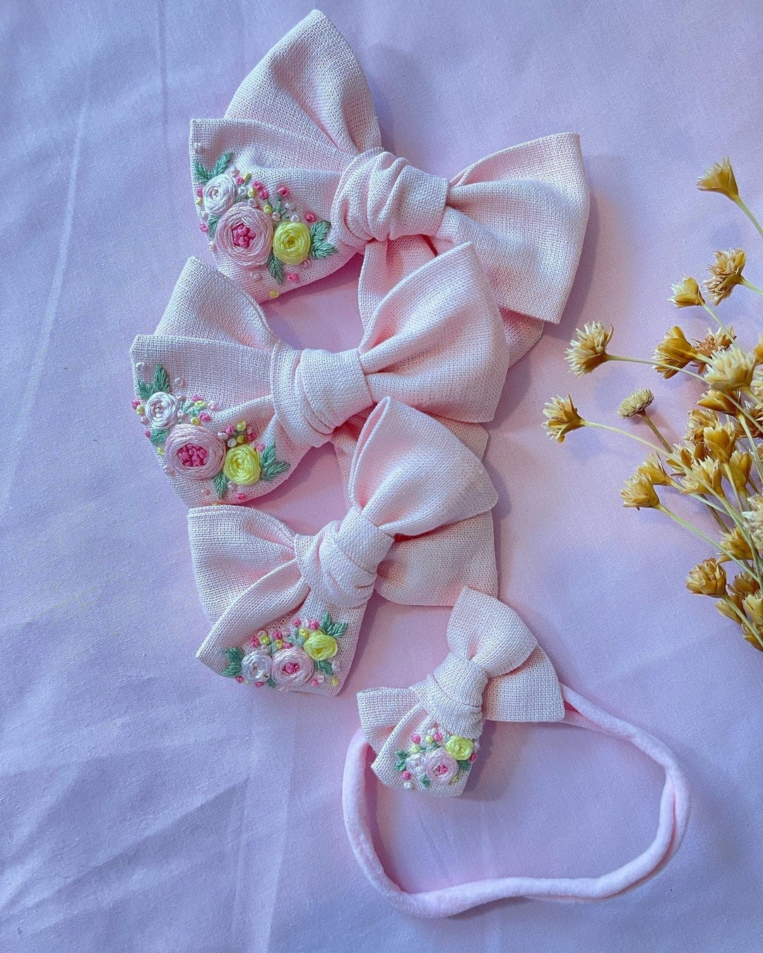 Floral Embroidery Bow/helena Bow / Embroidered Bow/handmade Embroidery ...