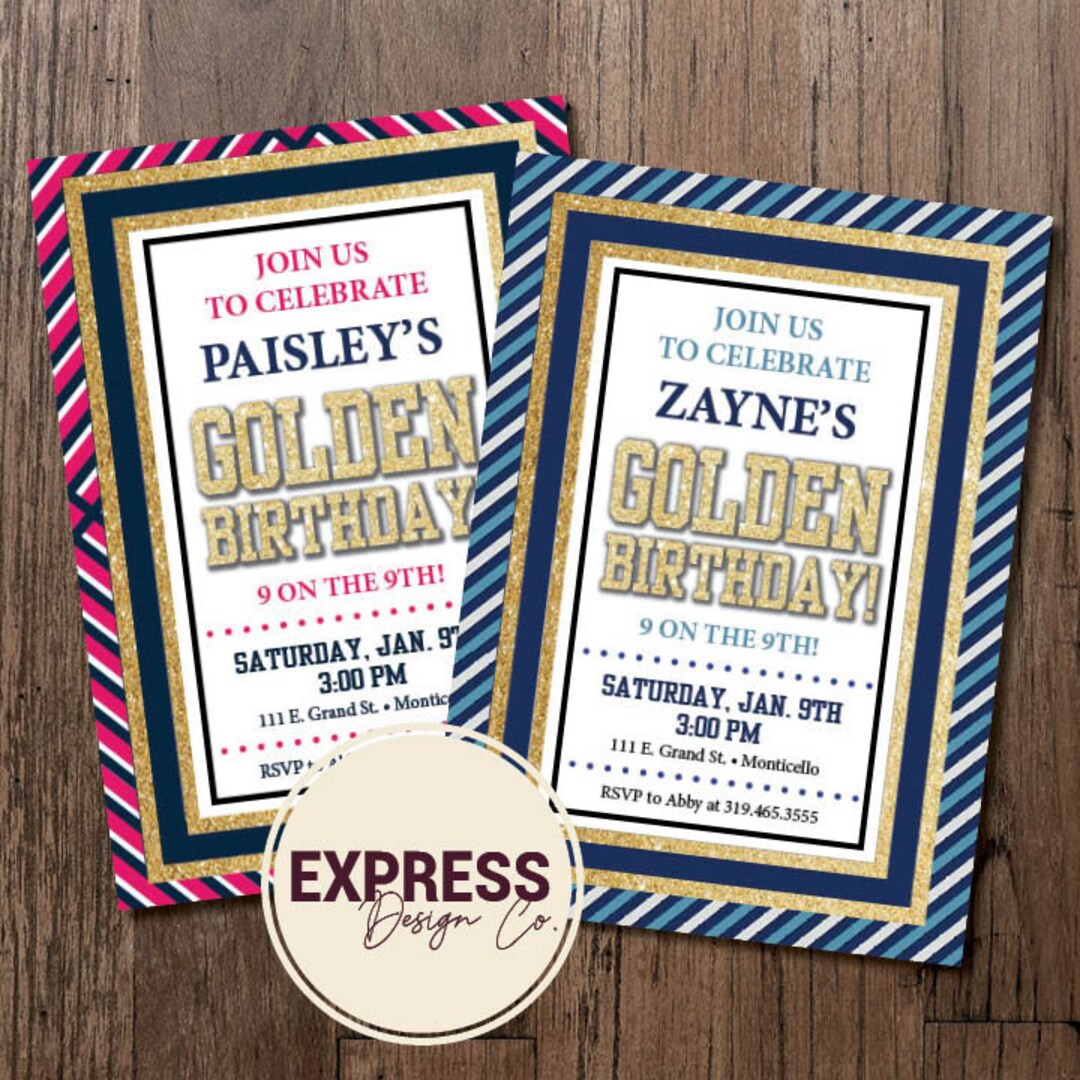 Customized Personalized Boys and Girls Striped Golden Birthday Party ...