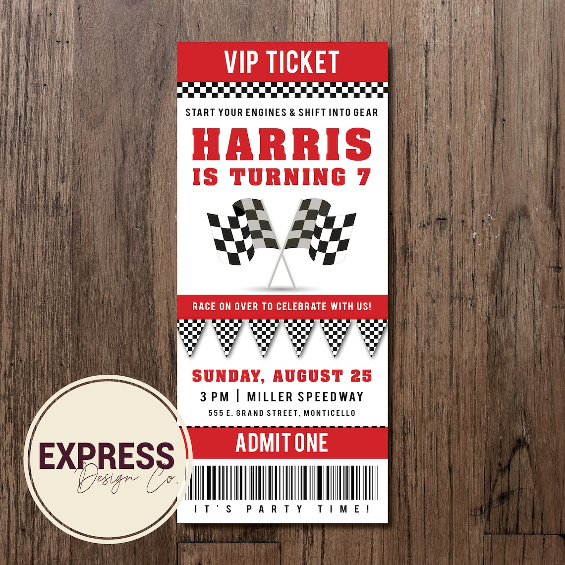 CUSTOMIZED Checker Red Racing Ticket Birthday Party - Etsy