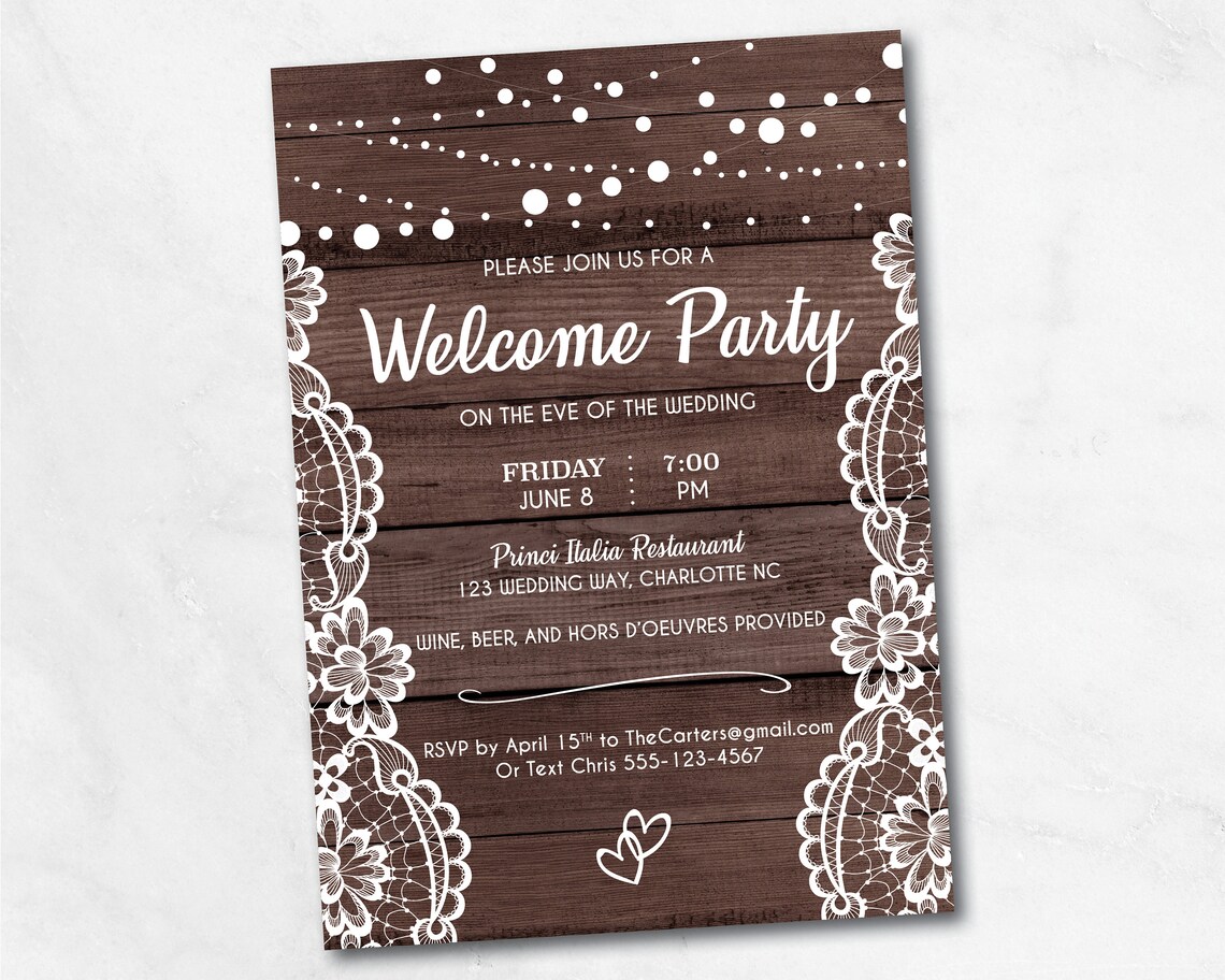 RUSTIC WELCOME PARTY Invitation, Rustic Rehearsal Dinner Invite, Wood ...