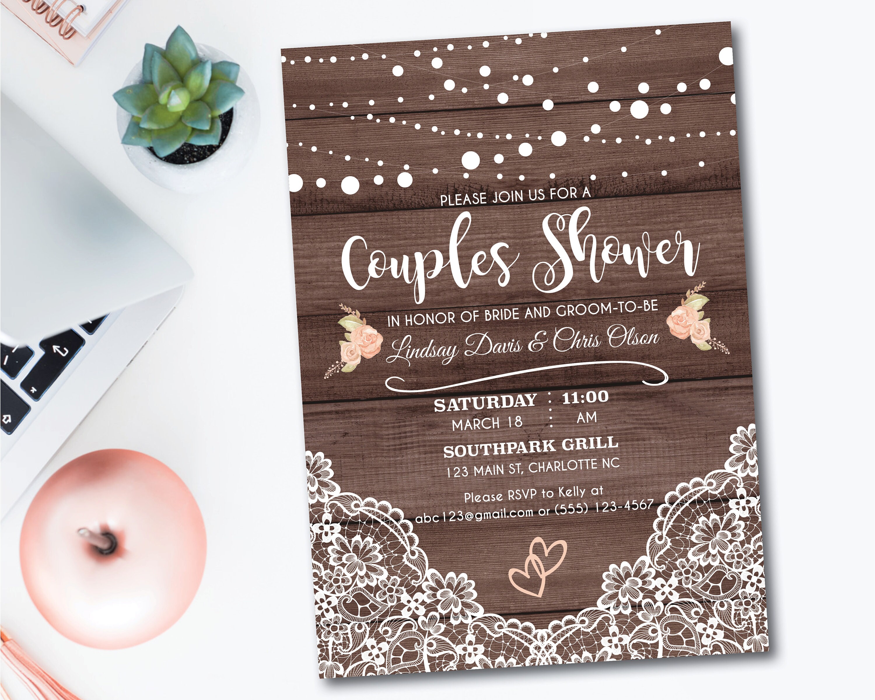 RUSTIC SHOWER INVITATION, Bridal Shower Invitation, Couples Shower ...