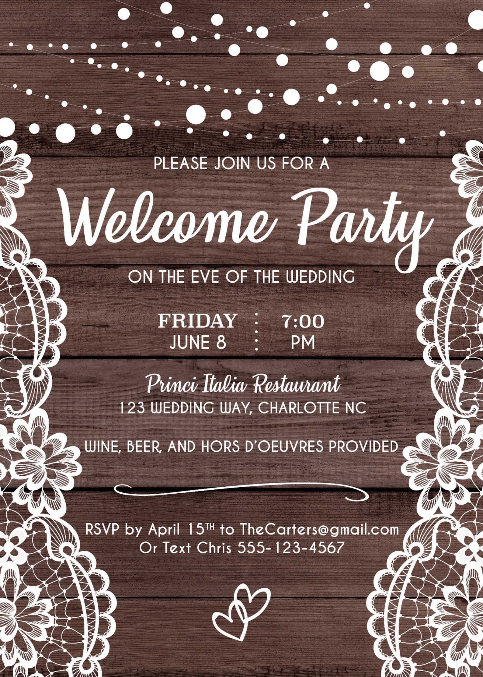 RUSTIC WELCOME PARTY Invitation, Rustic Rehearsal Dinner Invite, Wood ...