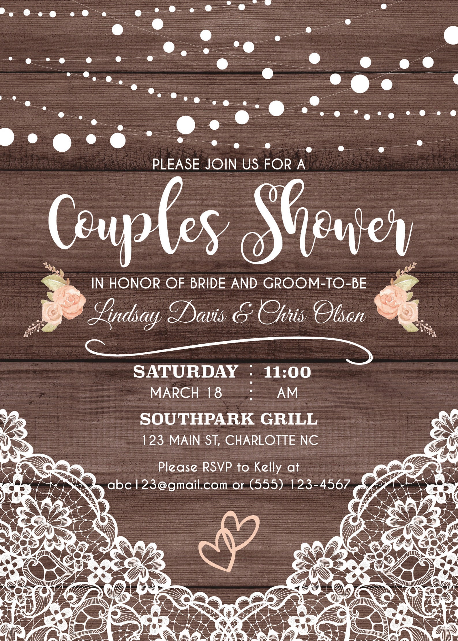 RUSTIC SHOWER INVITATION, Bridal Shower Invitation, Couples Shower ...