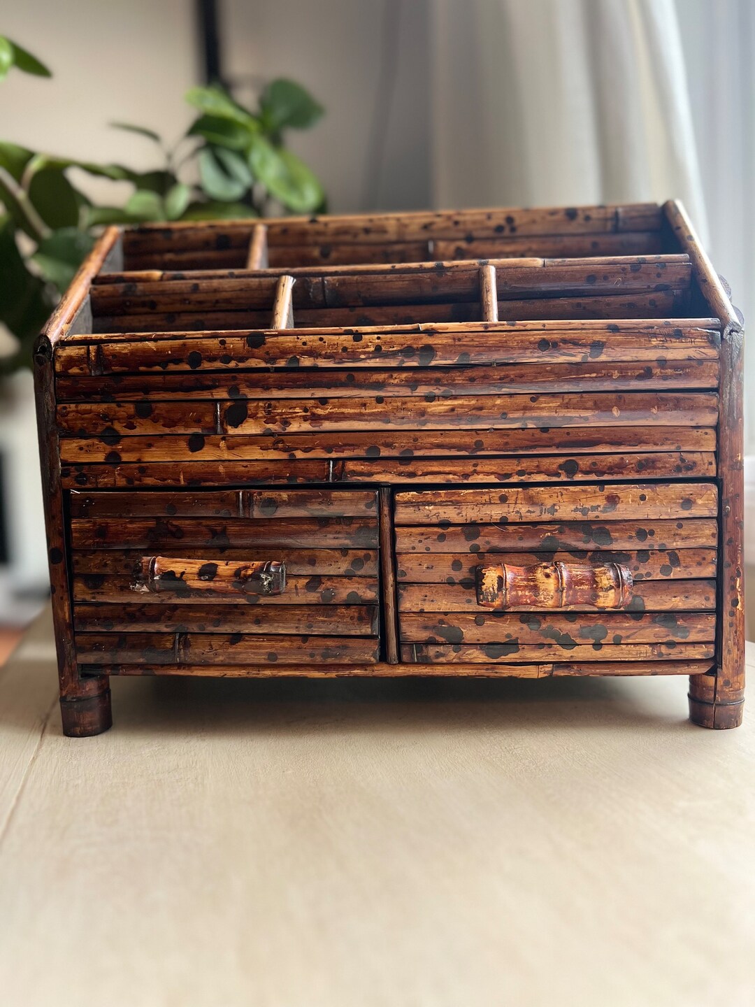 Vintage Tortoise Shell, Split Bamboo Letter Desk Organizer / Letter ...