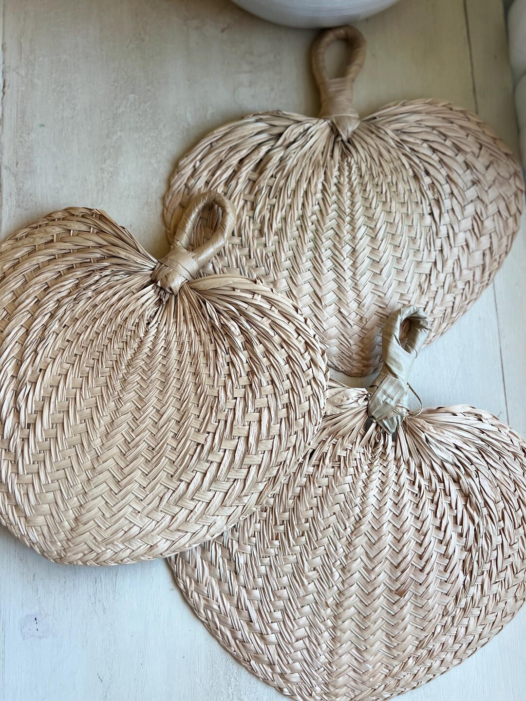 Set of 3 Vintage Boho Woven Fan / Wall Basket / Flat Boho Wall Basket ...