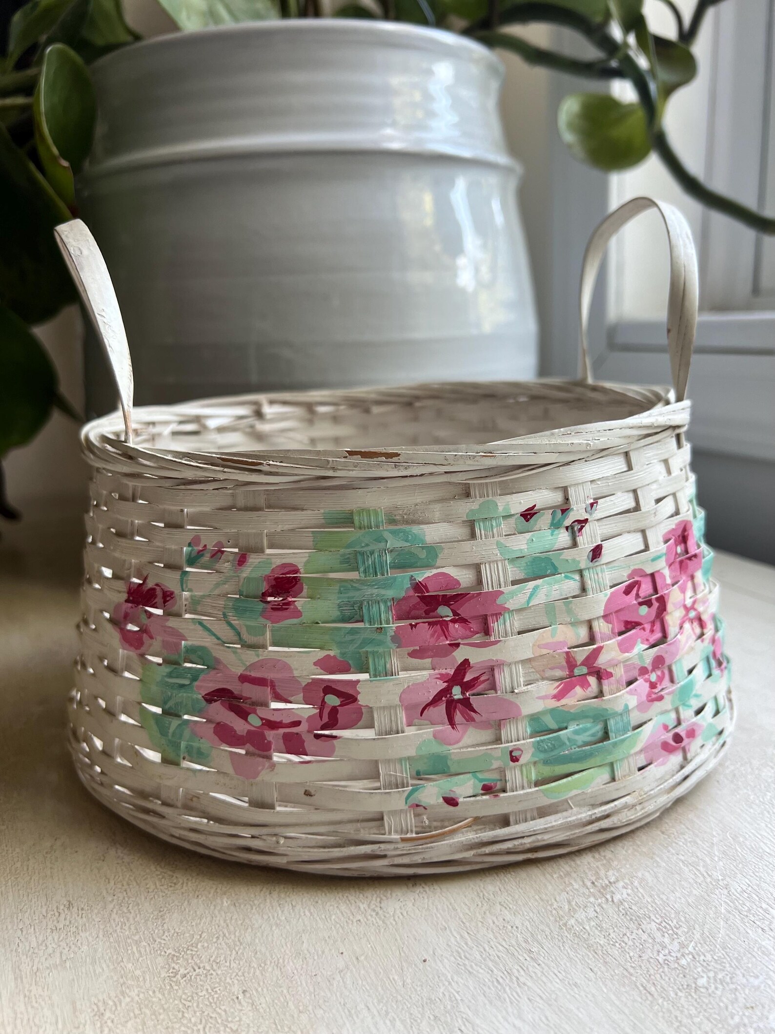 Vintage White Cottagecore Basket / Coquette / Floral / White Wicker ...