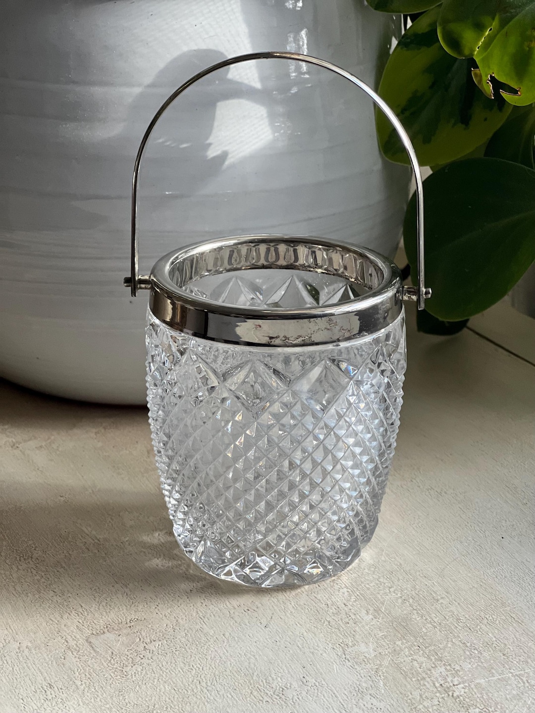 Vintage Cut Glass Mini Ice Bucket / Mid Century Ice Bucket / Vintage ...