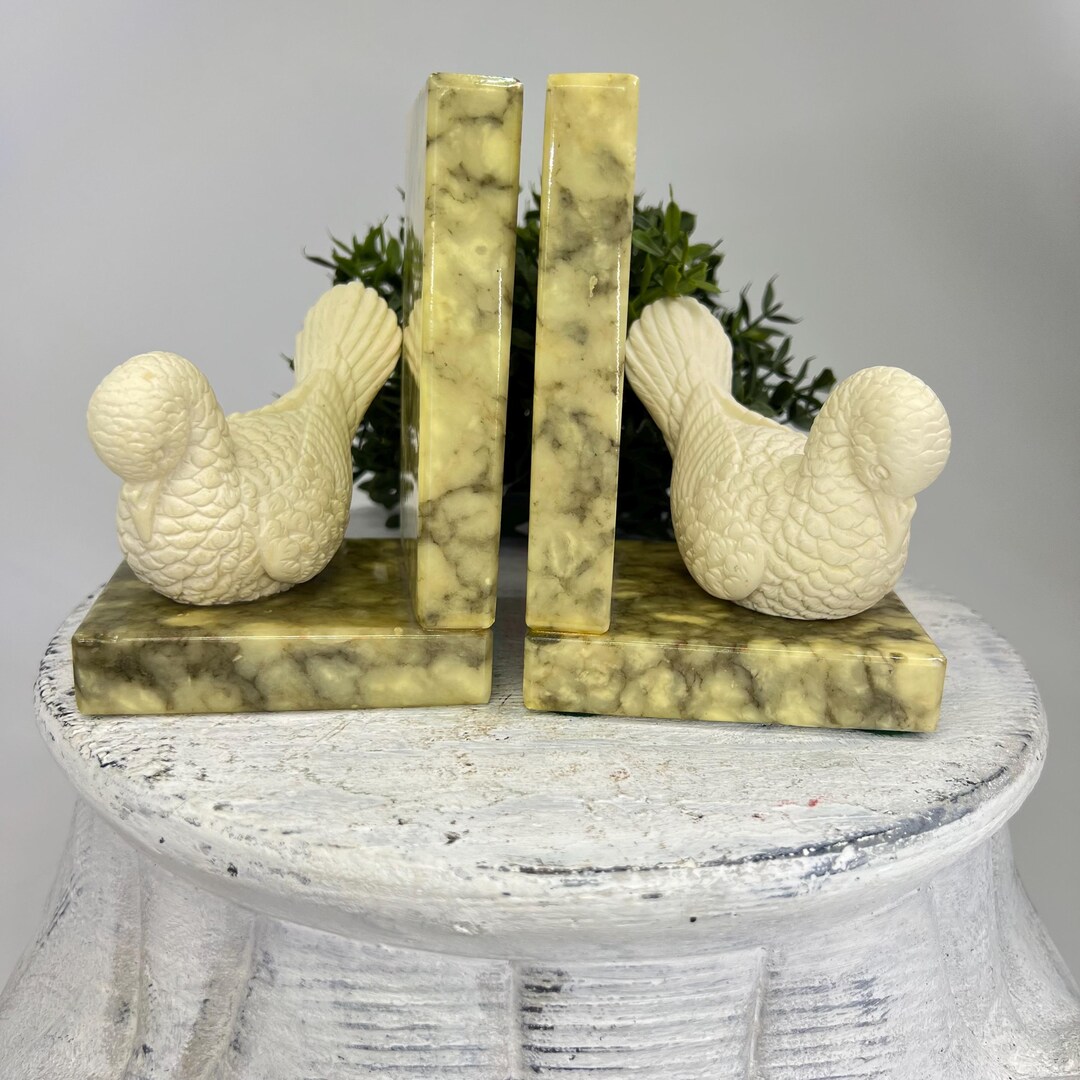 Vintage Italian Alabaster Marble Pigeon Bookends / Dove Birds / Book ...