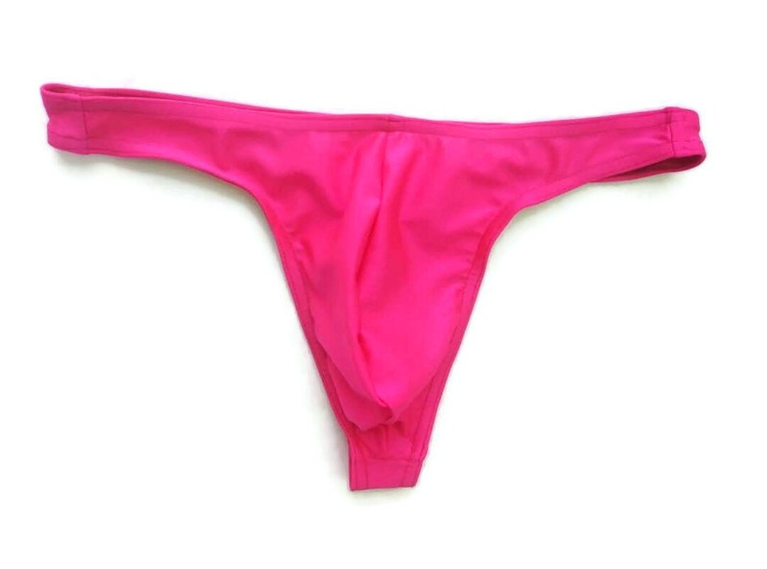 Neon Pink Men's Swim Thong - Shiny Micro Bikini for Him - Sexy Low Rise ...