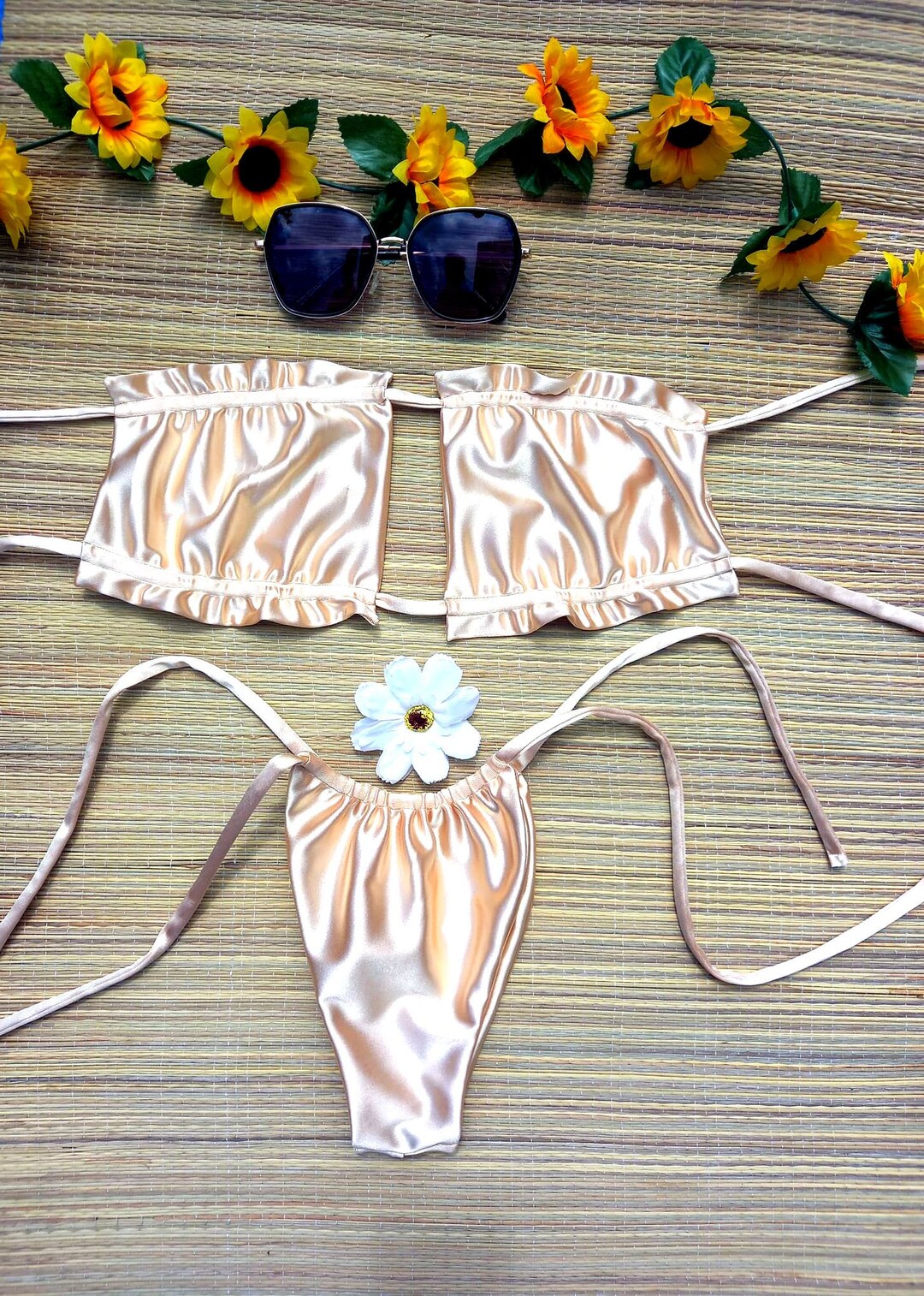 Satin Bikini Set With Padded - Etsy Canada
