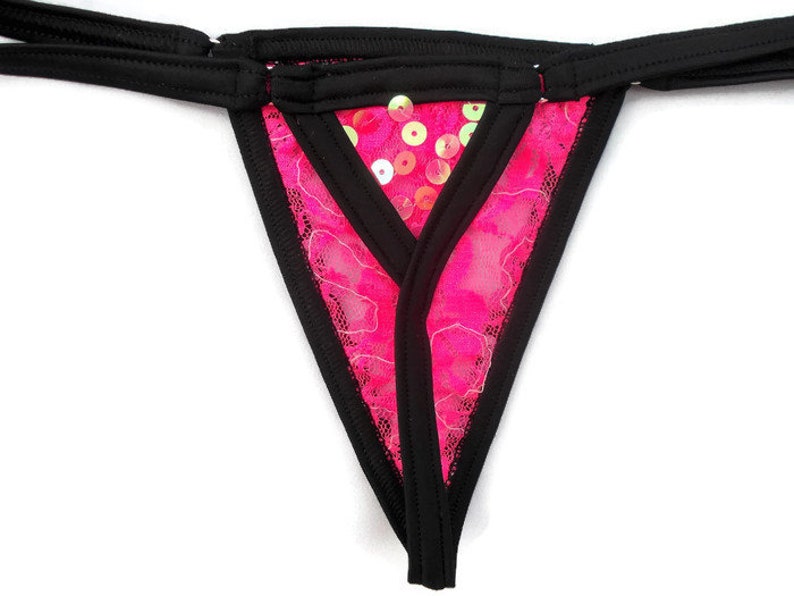 Sexy Hot Pink Woman Hologram Glitter Thong Sexy Lace G String Etsy