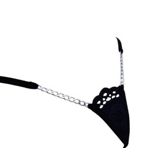 Black Satin Lace Extreme Mini Thong – Strappy Silver Chain Lingerie - Etsy